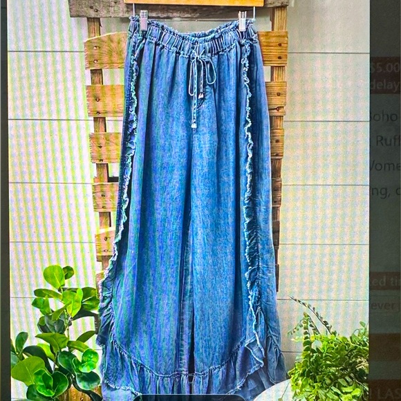 Pants & Jumpsuits | Boho Denim Ruffle Pants | Poshmark